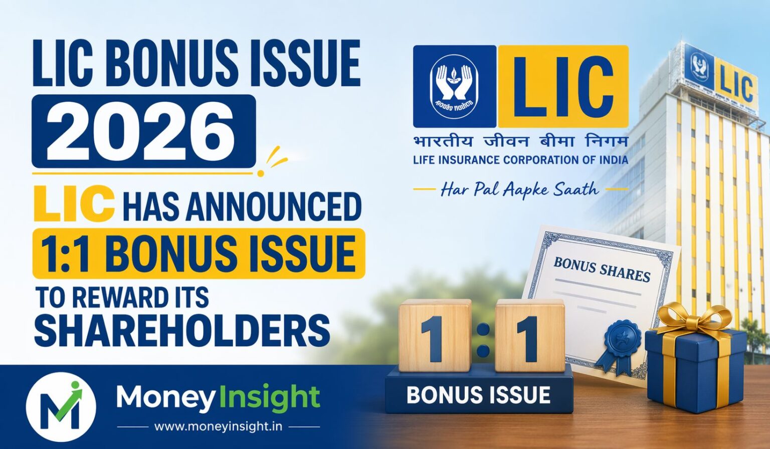 LIC Bonus Issue 2026: LIC Has Announced 1:1 Bonus Issue to Reward its ...